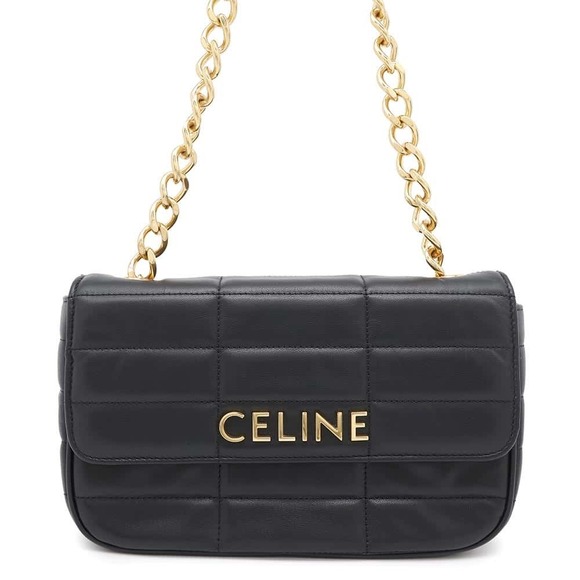 Celine | Bags | Celine Chain Shoulder Bag Logo Leather Black | Poshmark